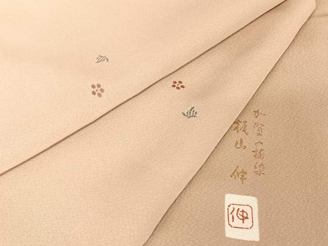 平和屋着物●本加賀友禅作家　梶山伸　紬　舞花文　正絹　逸品　AAAX0355np