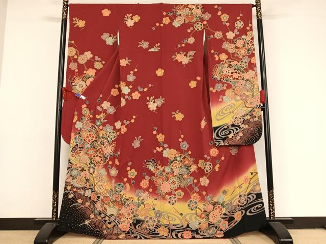 平和屋着物●紅型　振袖　雪輪花蝶文　暈し染め　正絹　逸品　AAAX0363np