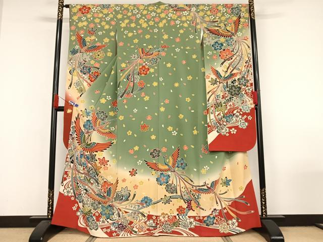 平和屋着物●紅型　振袖　花鳥文　暈し染め　正絹　逸品　AAAX0374np