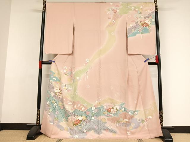 平和屋着物●訪問着　地紙草花文　暈し染め　金彩　正絹　逸品　AAAX0377np