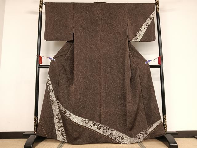 平和屋着物●訪問着　斜め取り花文　たたき染め　正絹　逸品　AAAX0385np