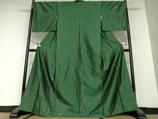 平和屋着物●本場染大島紬　訪問着　草花文　正絹　逸品　AAAX0567zg