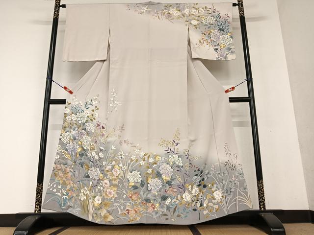 平和屋着物●訪問着　友禅　草花文　紫陽花　暈し染め　金彩　正絹　逸品　AAAX0582zg