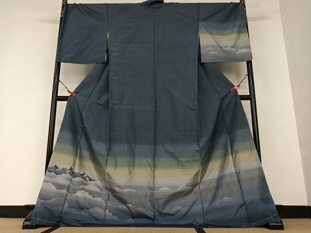 平和屋着物●上質な紬　訪問着　遠山重ね文　ロング丈　正絹　逸品　未使用　AAAX0590zg