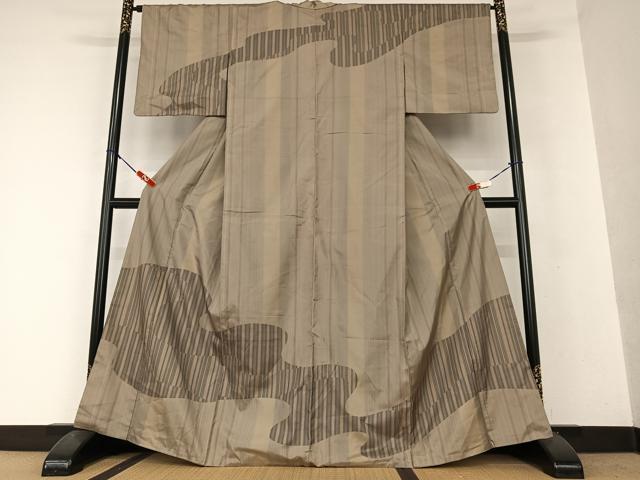 平和屋着物●本場染大島紬　訪問着　変わり縞　正絹　逸品　AAAX0591zg