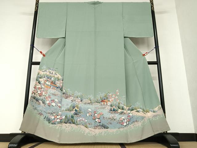 平和屋着物●豪華色留袖　風景草花文　正絹　逸品　AAAX0609zg