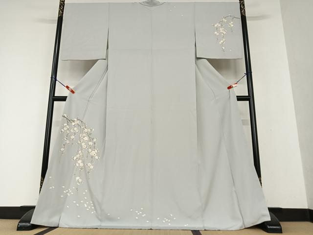 平和屋着物●訪問着　友禅　枝垂れ桜　金彩　ロング丈　正絹　逸品　AAAX0618zgzg