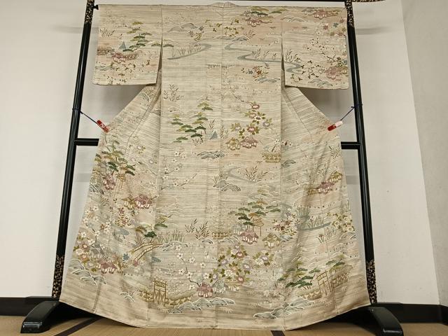 平和屋着物●訪問着　松竹梅風景文　暈し染め　金彩　正絹　逸品　AAAX0647zg