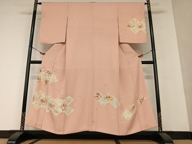 平和屋着物●訪問着　駒刺繍　花楽器文　金彩　正絹　逸品　AAAX0654zg