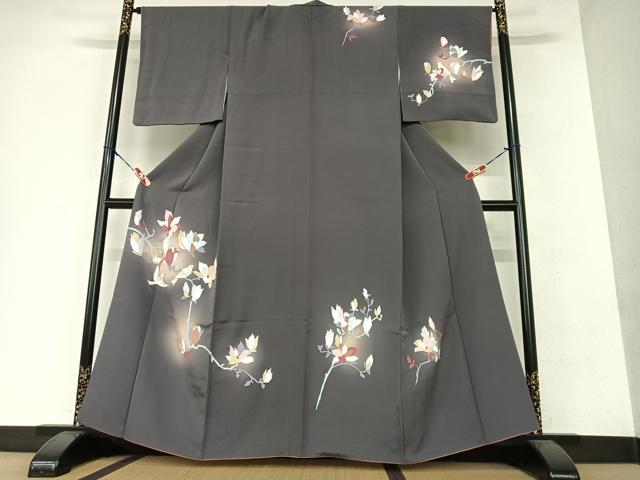 平和屋着物●訪問着　手描き　枝花に休み鳥　暈し染め　正絹　逸品　AAAX0655zg