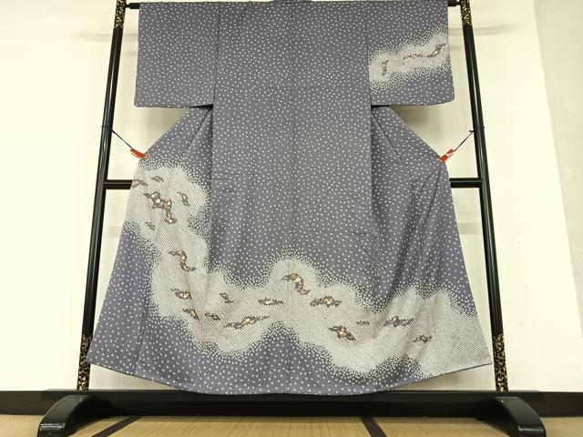 平和屋着物●訪問着　絞り　刺繍　草花文　金糸　正絹　逸品　AAAX0669zg