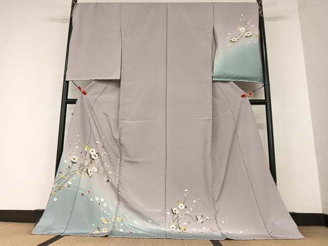 平和屋着物●訪問着　友禅　枝花文　暈し染め　丹後ちりめん　仮絵羽　正絹　逸品　未使用　AAAX0748zg