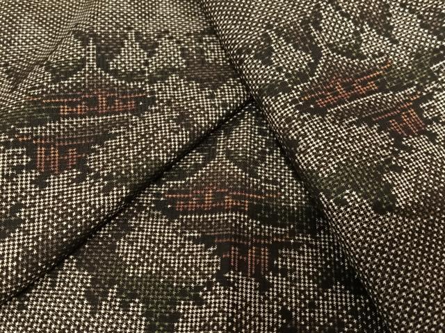 平和屋着物●本場大島紬　泥染め　一元絣　樹林風景文　正絹　逸品　AAAX0774zg