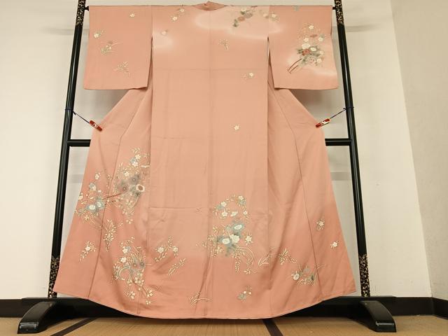 平和屋着物●訪問着　草花文　暈し染め　金彩　正絹　逸品　AAAX0779zg