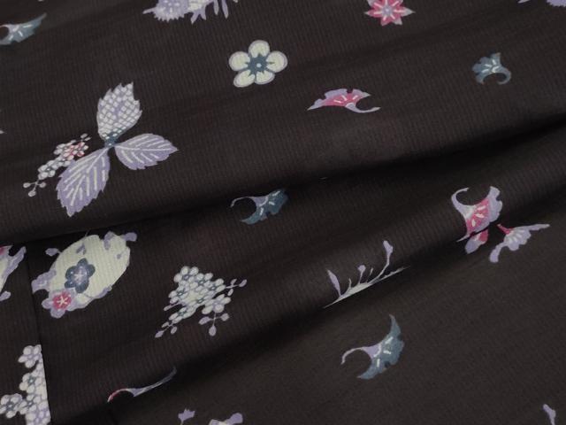 平和屋着物＊夏物　小紋　紗　草花文　洗える着物　AAAZ3262np
