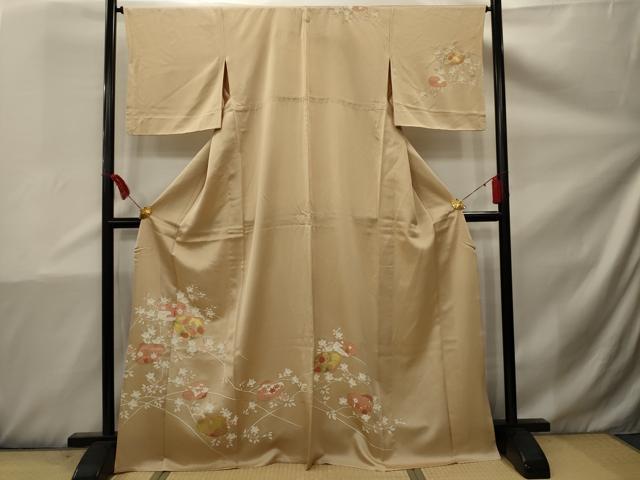 平和屋着物▽訪問着　単衣　駒刺繍　貝合わせ花文　金糸　金彩　正絹　逸品　AAAX1739sx