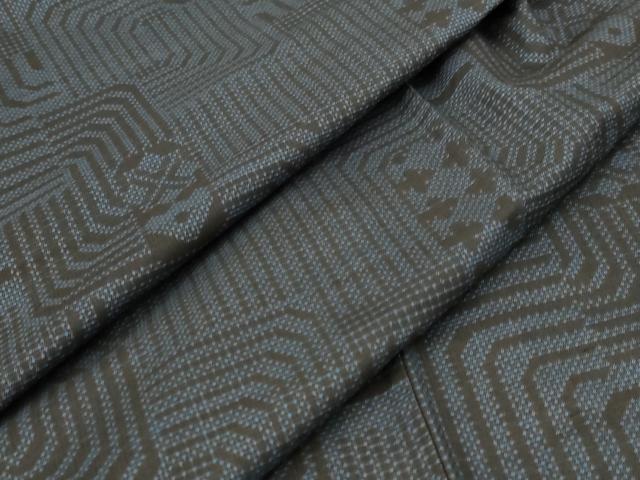平和屋着物▽本場大島紬　単衣　7マルキ　幾何学文様　正絹　逸品　AAAX2888st