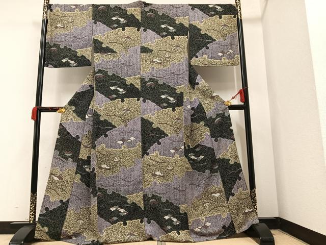 平和屋着物●上質な小紋　雪輪笹青海波　正絹　逸品　AAAX4165ph