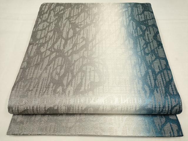 平和屋着物●全通柄袋帯　霞文　銀通し地　正絹　逸品　AAAX4265wj