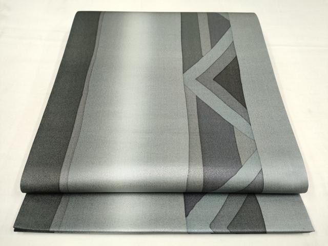 平和屋着物●六通柄袋帯　幾何学間道　黒地　正絹　逸品　AAAX4266wj