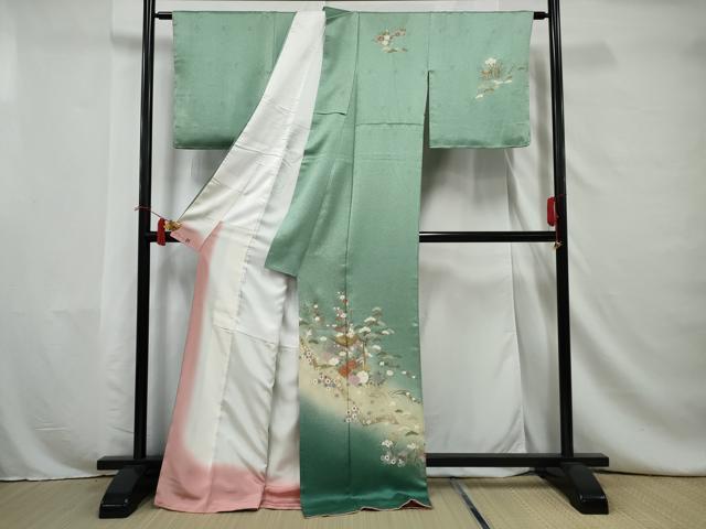 平和屋着物○訪問着 飛鶴花文 暈し染め 金彩 ロング丈