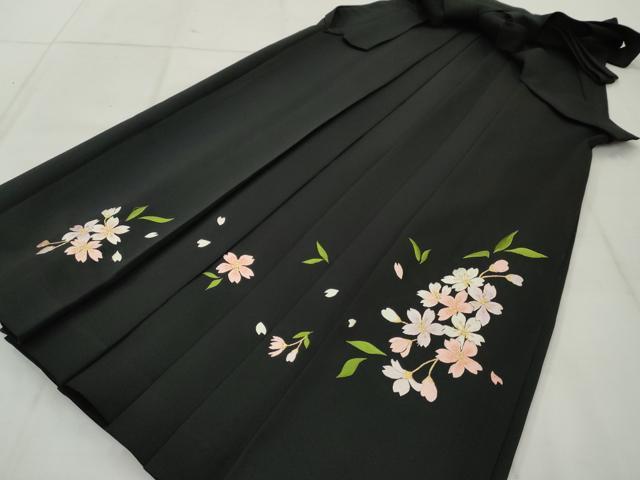 平和屋着物●女性　行灯袴　刺繍　夜桜　黒地　金糸　卒業式　洗える着物　AAAX5863cs