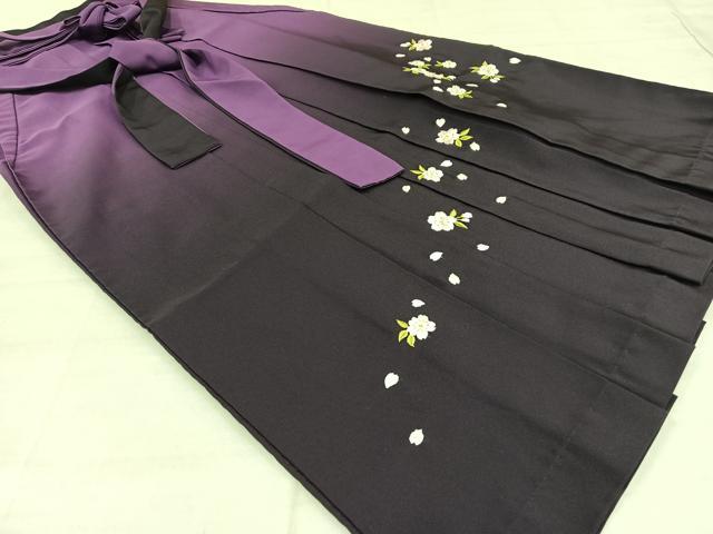 平和屋着物●女性　行灯袴　刺繍　草花文　暈し染め　金糸　卒業式　洗える着物　AAAX6423mf