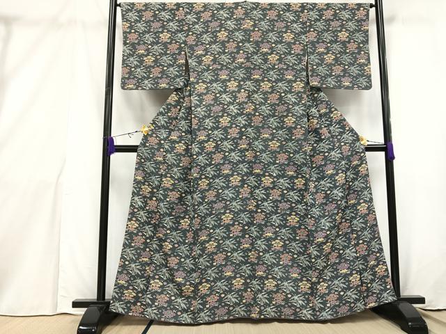 平和屋着物●上質な小紋　型染め　草花文　正絹　逸品　AAAX6434mf