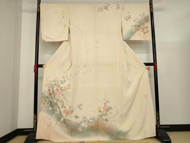 平和屋着物●訪問着　友禅　作家物　刺繍　草花文　暈し染め　金彩　正絹　逸品　未使用　AAAX6977ck