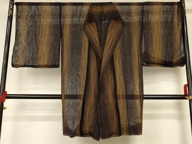 平和屋着物▽羽織　スリーシーズン　春夏秋　塵除け　縞　仮絵羽　正絹　逸品　AAAX7096jd