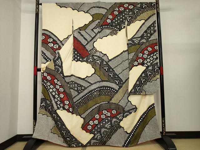 平和屋着物●豪華振袖　絞り　吉祥花文　正絹　逸品　AAAX8321ck