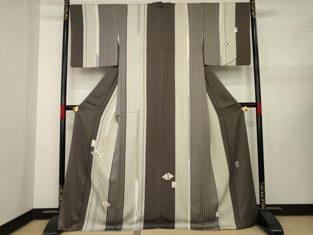 平和屋着物●訪問着　友禅　駒刺繍　花菱間道　金彩　ロング丈　正絹　逸品　AAAX8323ck