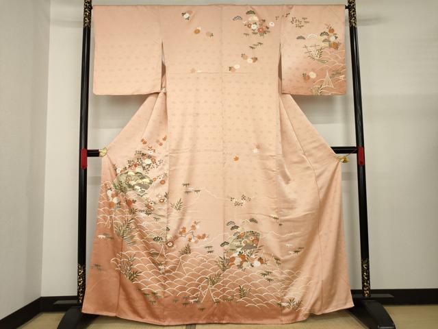 平和屋着物●訪問着　地紙風景花文　暈し染め　金彩　正絹　逸品　未使用　AAAX8324ck