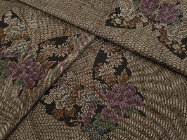 平和屋着物●本場大島紬　カタス9マルキ　泥染め　花蝶文　正絹　逸品　AAAX8327ck