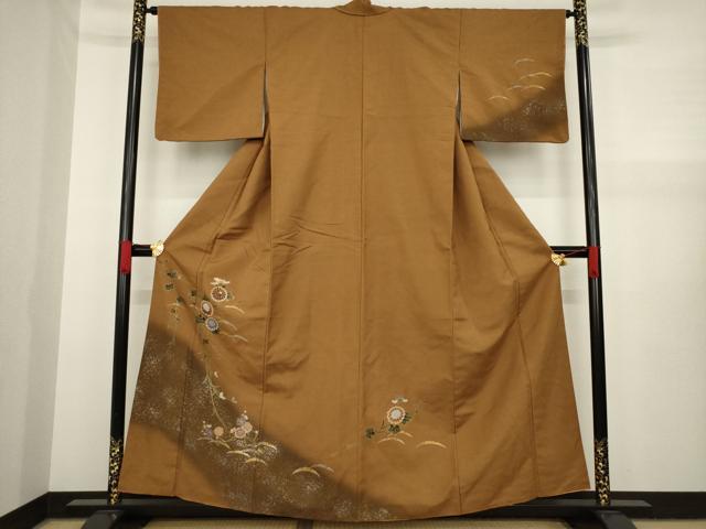 平和屋着物●訪問着　紬地　雪芝枝花文　暈し染め　金彩　正絹　逸品　AAAX8330ck