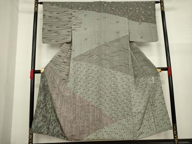 平和屋着物●訪問着　作家物　切嵌草花文　正絹　逸品　AAAX8333ck