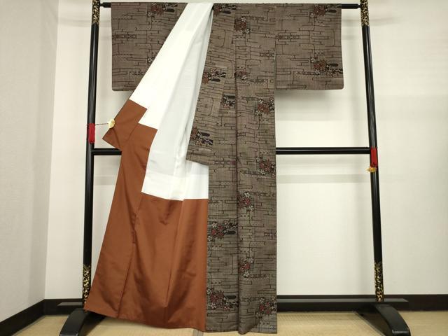 平和屋着物○本場大島紬 一元7マルキ エ霞色紙花文 正絹 逸品