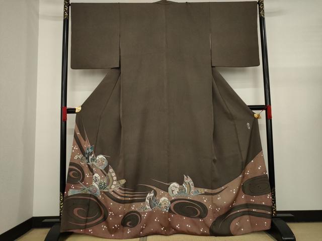 平和屋着物●希少　日本工芸会正会員　友禅作家　塩澤照彦　色留訪問着　鴛鴦花文　正絹　逸品　AAAX8351ck