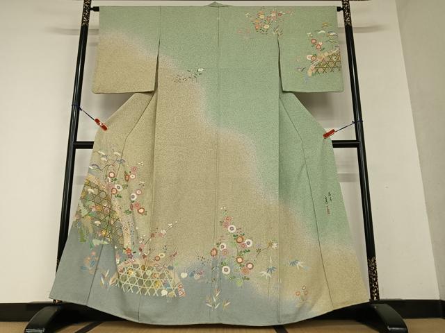 平和屋着物●京友禅の第一人者　松井青々　訪問着　花籬文　暈し染め　金彩　正絹　逸品　AAAY0056zg