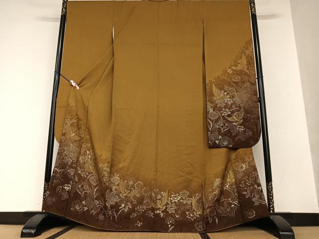 平和屋着物●染色作家　斉藤三才　振袖　寿光織　三才鳥花文　金銀糸　正絹　逸品　AAAY0060zg