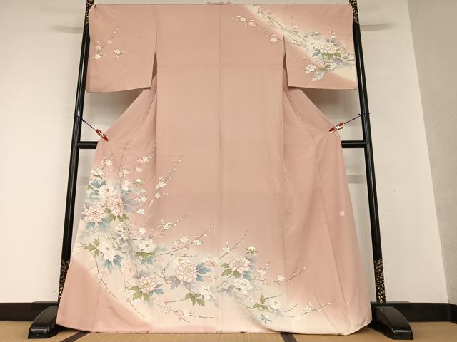 平和屋着物●訪問着　作家物　刺繍　草花文　枝梅　暈し染め　金彩　正絹　逸品　AAAY0066zg
