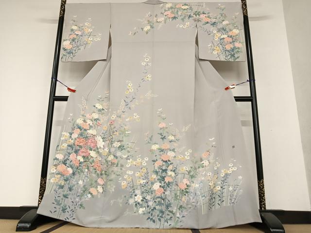 平和屋着物●訪問着　友禅　作家物　草花文　暈し染め　正絹　逸品　AAAY0070zg