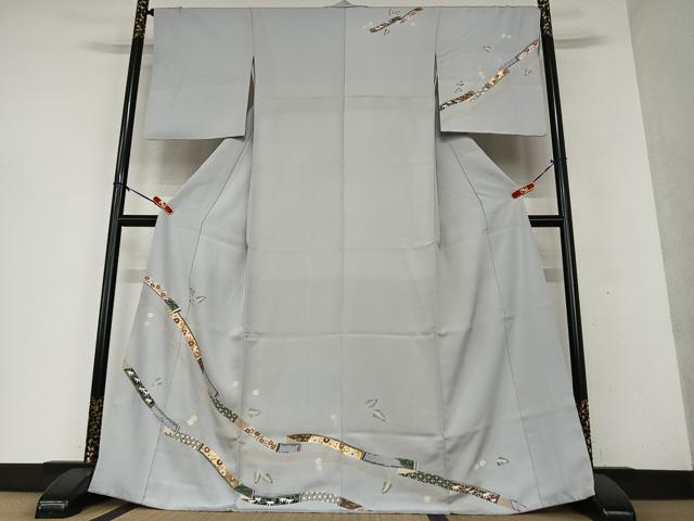 平和屋着物●訪問着　刺繍　草花間道　金彩　正絹　逸品　AAAY0072zg