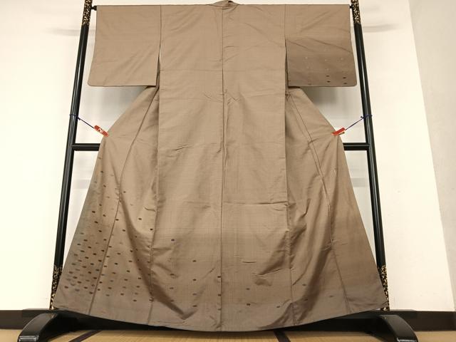 平和屋着物●京の名門じゅらく謹製　柿渋染　本場染大島紬　訪問着　刺繍　丸文　暈し染め　金糸　正絹　逸品　AAAY0073zg