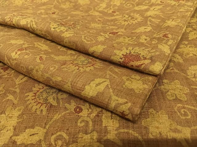 平和屋着物●上質な紬　ろうけつ染め　更紗花文　正絹　逸品　AAAY0103zg