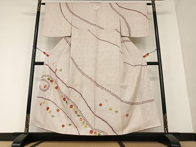 平和屋着物●訪問着　駒刺繍　絞り　草花文　正絹　逸品　AAAY0166zg