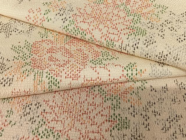 平和屋着物●お召　草花文　正絹　逸品　未使用　AAAY0210zg