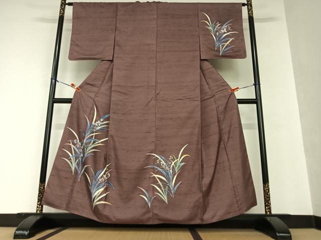 平和屋着物●訪問着　紬地　草花文　正絹　逸品　AAAY0215zg