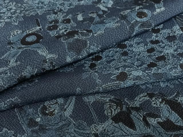 平和屋着物●上質な小紋　本藍型絵染　琉球柄　エイサー　ハーリー　鬼しぼ縮緬　そごう百貨店扱い　正絹　逸品　AAAY0218zg