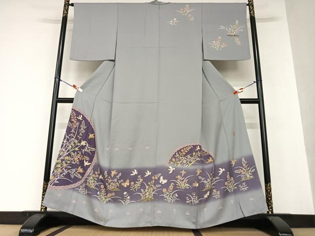 平和屋着物●訪問着　友禅　作家物　花鳥文　暈し染め　金彩　正絹　逸品　AAAY0239zg